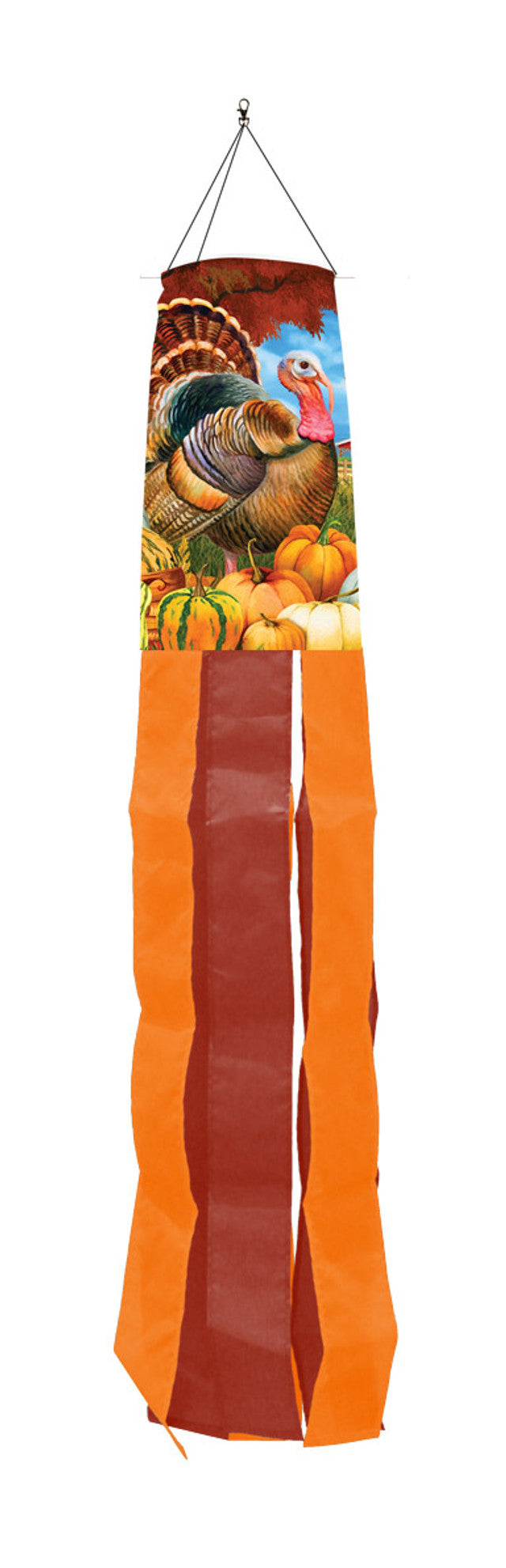 Turkey & Pumpkins Windsock; Polyester 6"x40"L – Bailey's Seasonal Flags