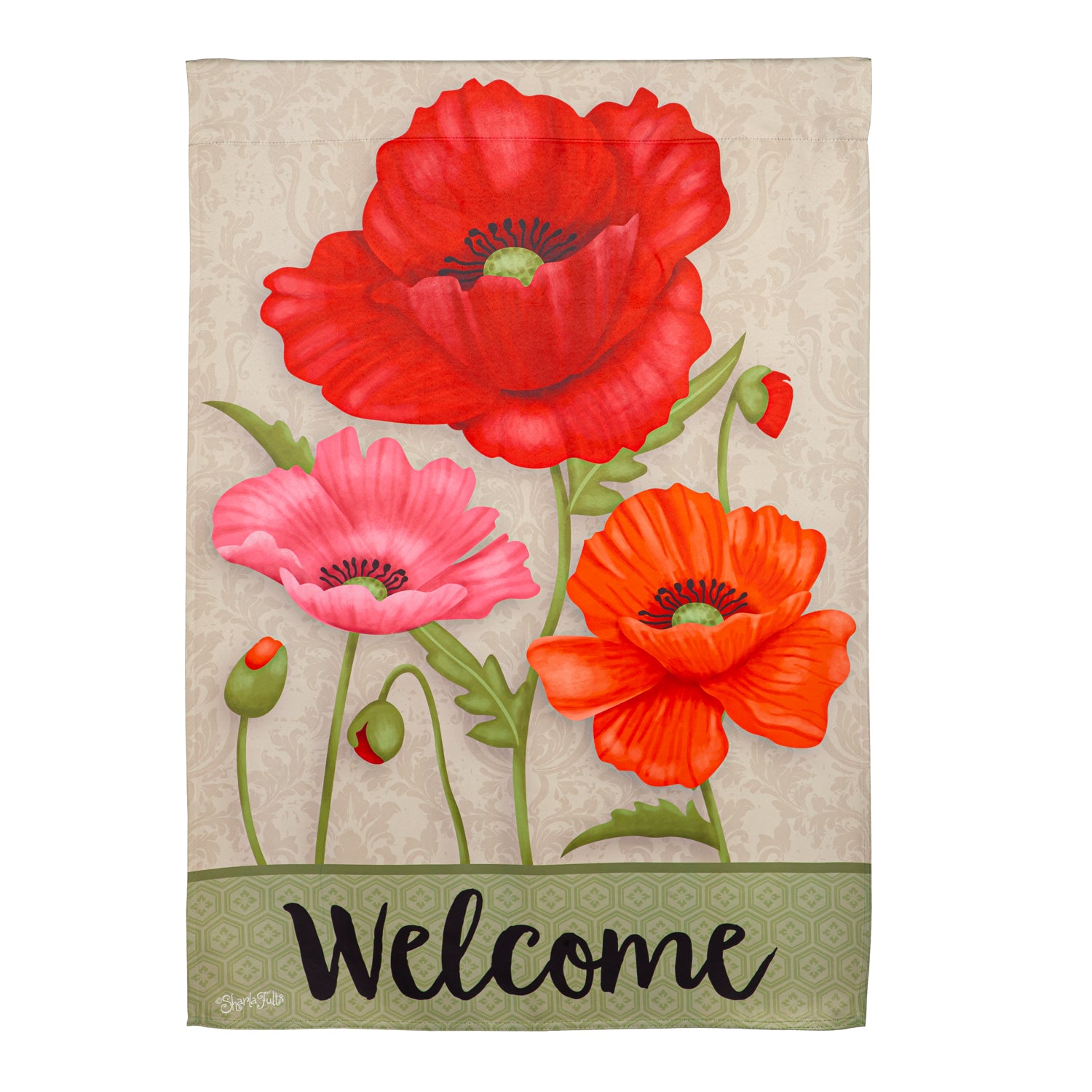 Poppy Welcome Suede House Flag; Polyester 29"x43" – Bailey's Seasonal Flags